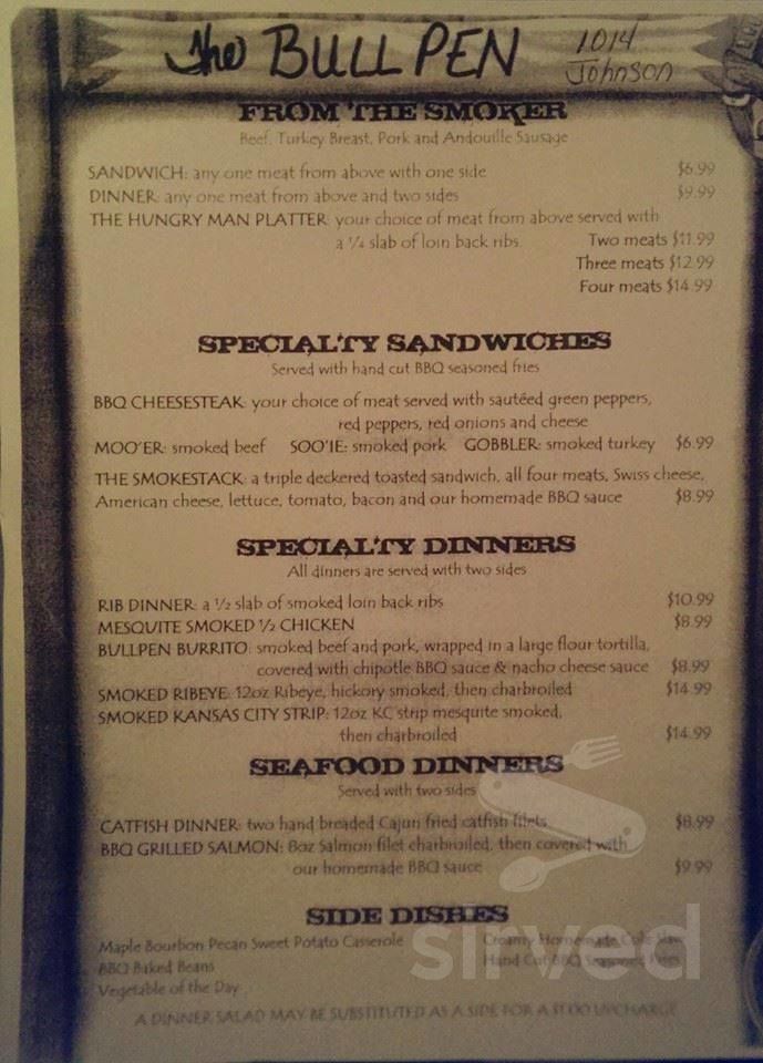 The Bullpen menu in Streator, Illinois, USA