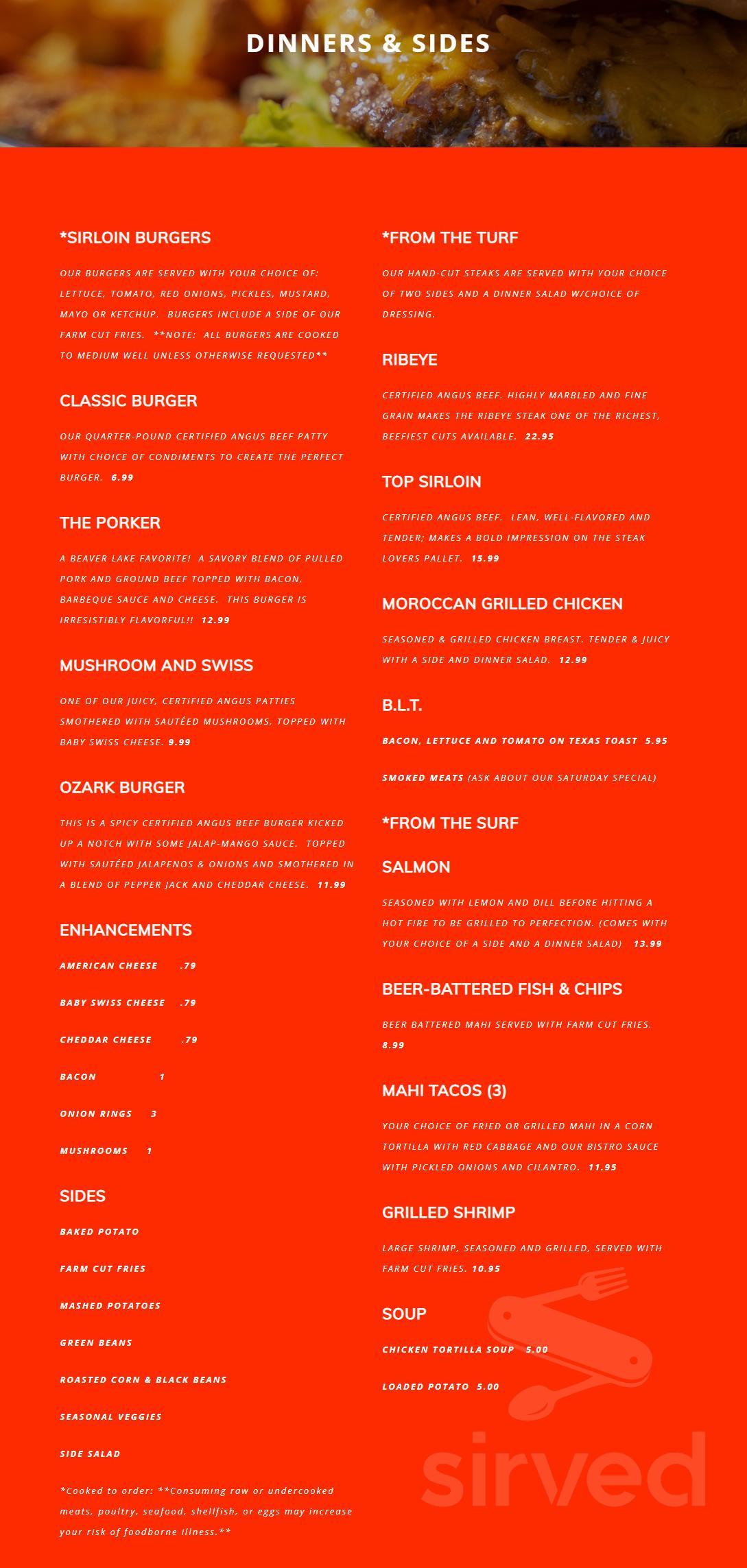 Menu - Rogers AK's Beaver Lake Bistro | Sirved