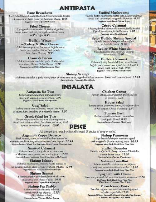 Argento's Italian Bistro menu in Port Richey, Florida, USA