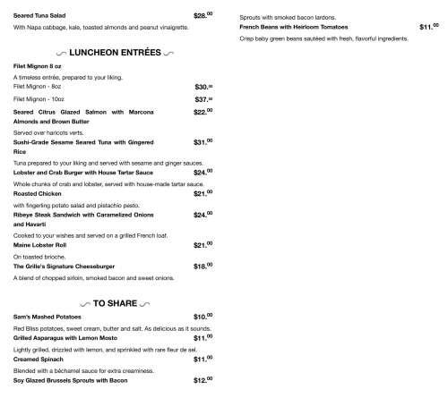 The Capital Grille menu in Troy, Michigan, USA