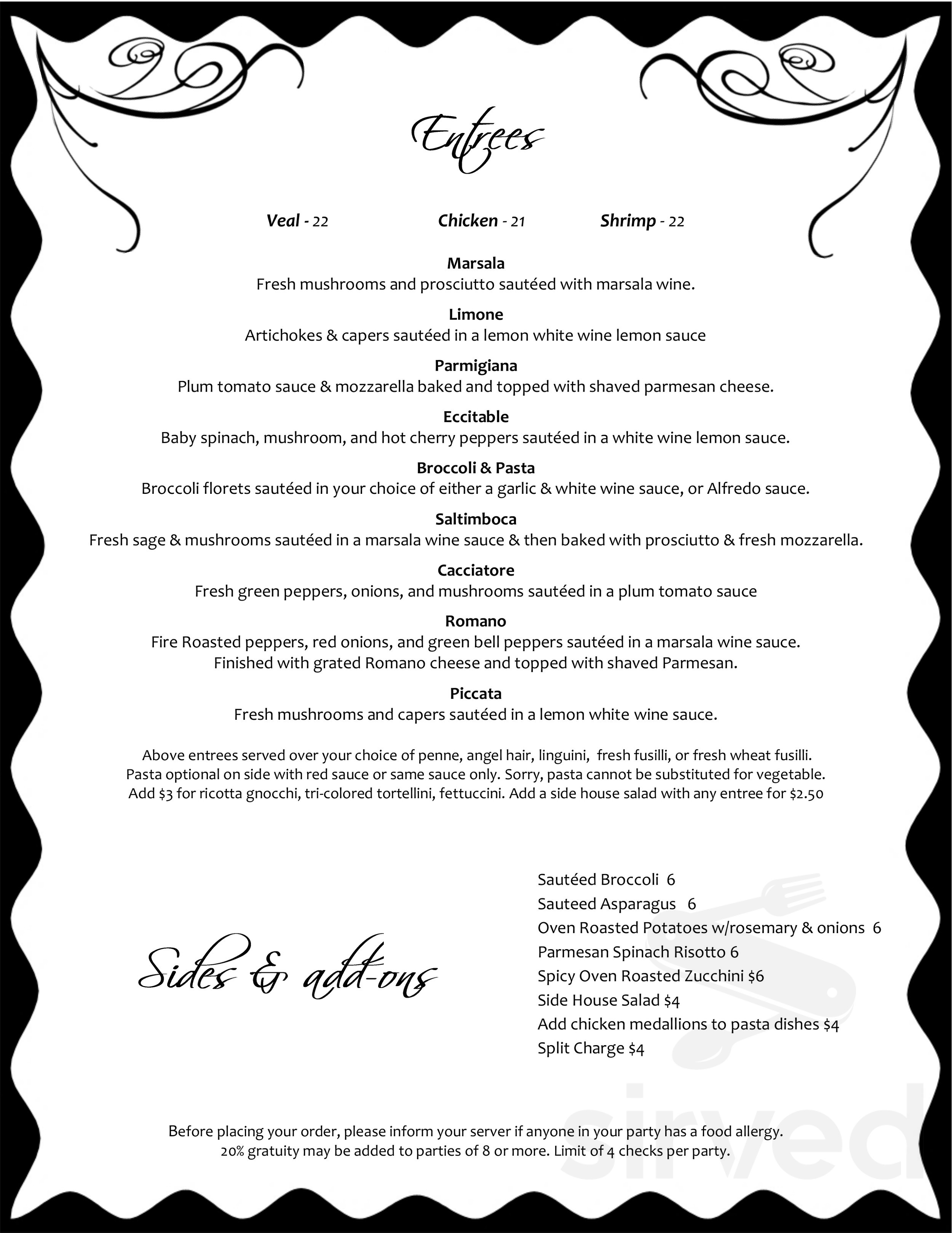 Venetian Moon menu in Reading, Massachusetts, USA