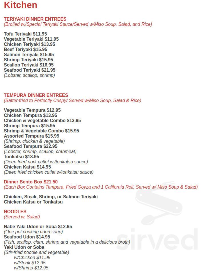 Honada Sushi & Hibachi menus in Kenosha, Wisconsin, United States