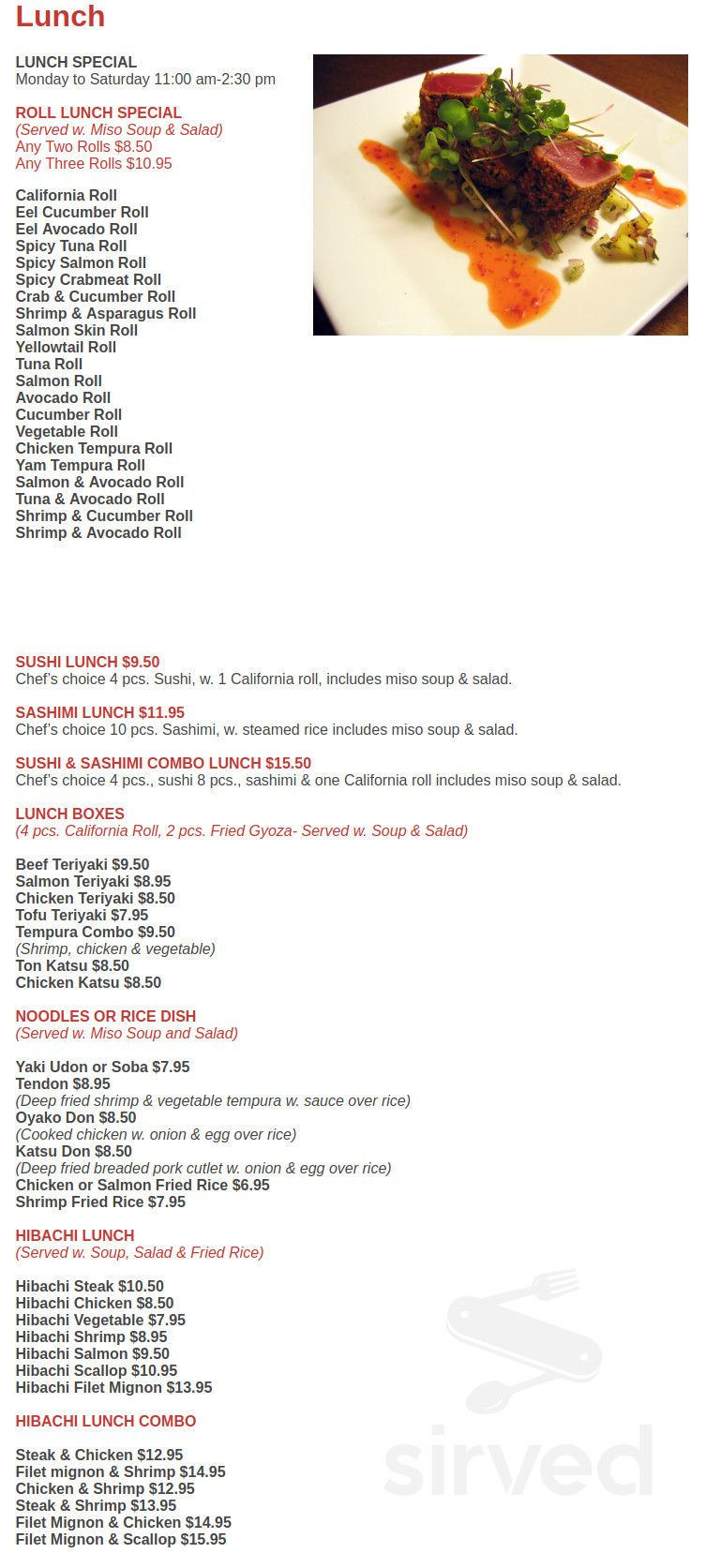 Honada Sushi & Hibachi menu in Kenosha, Wisconsin, USA