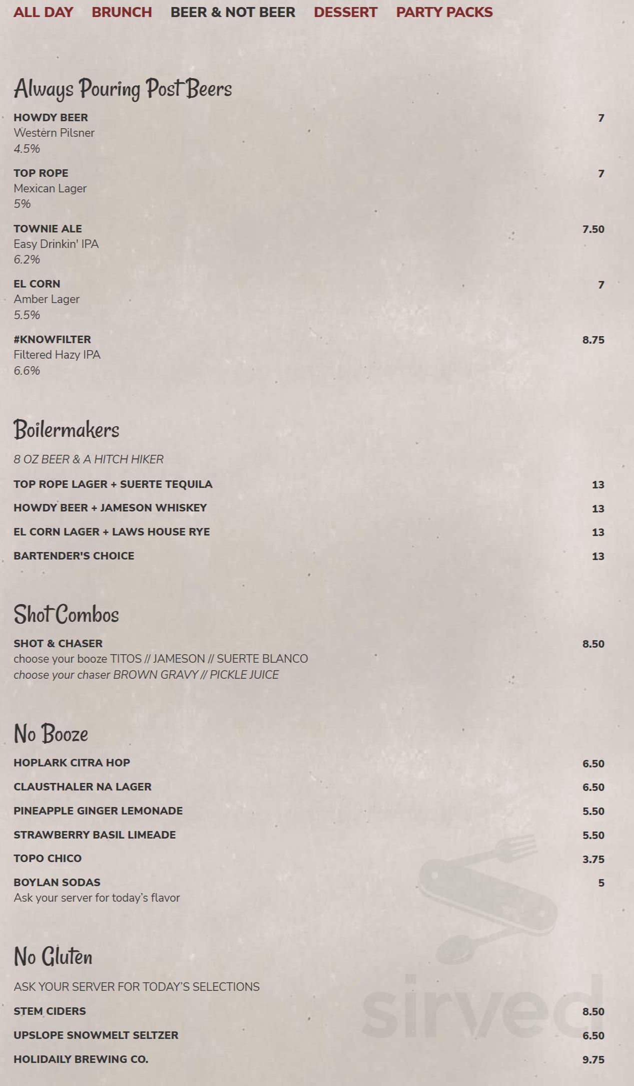 The Post Chicken & Beer - Estes Park menu in Estes Park, Colorado, USA