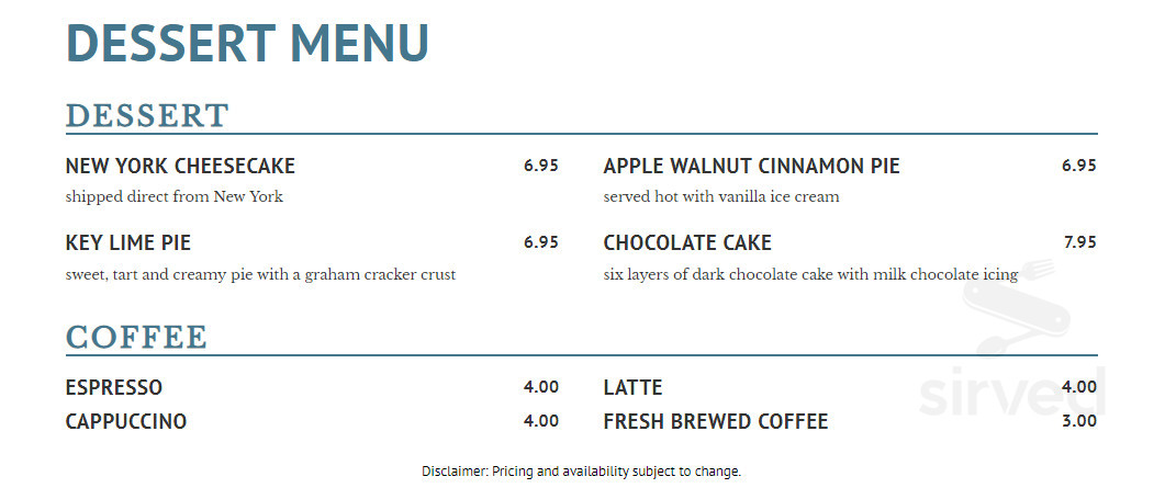 Gulfstream Cafe menu in Murrells Inlet, South Carolina, USA