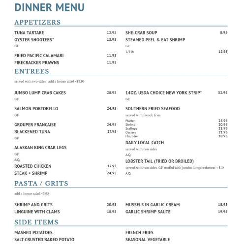 Gulfstream Cafe menu in Murrells Inlet, South Carolina, USA