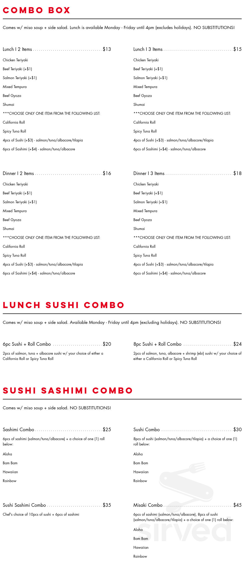 Misaki Sushi & Grill menu in La Quinta, California, USA