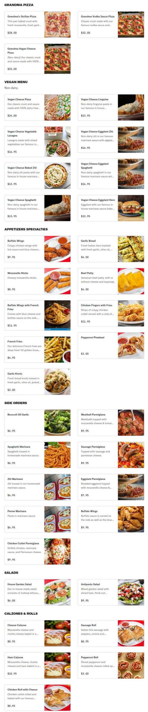 San Remo Pizzeria & Restaurant menu in Queens, New York, USA