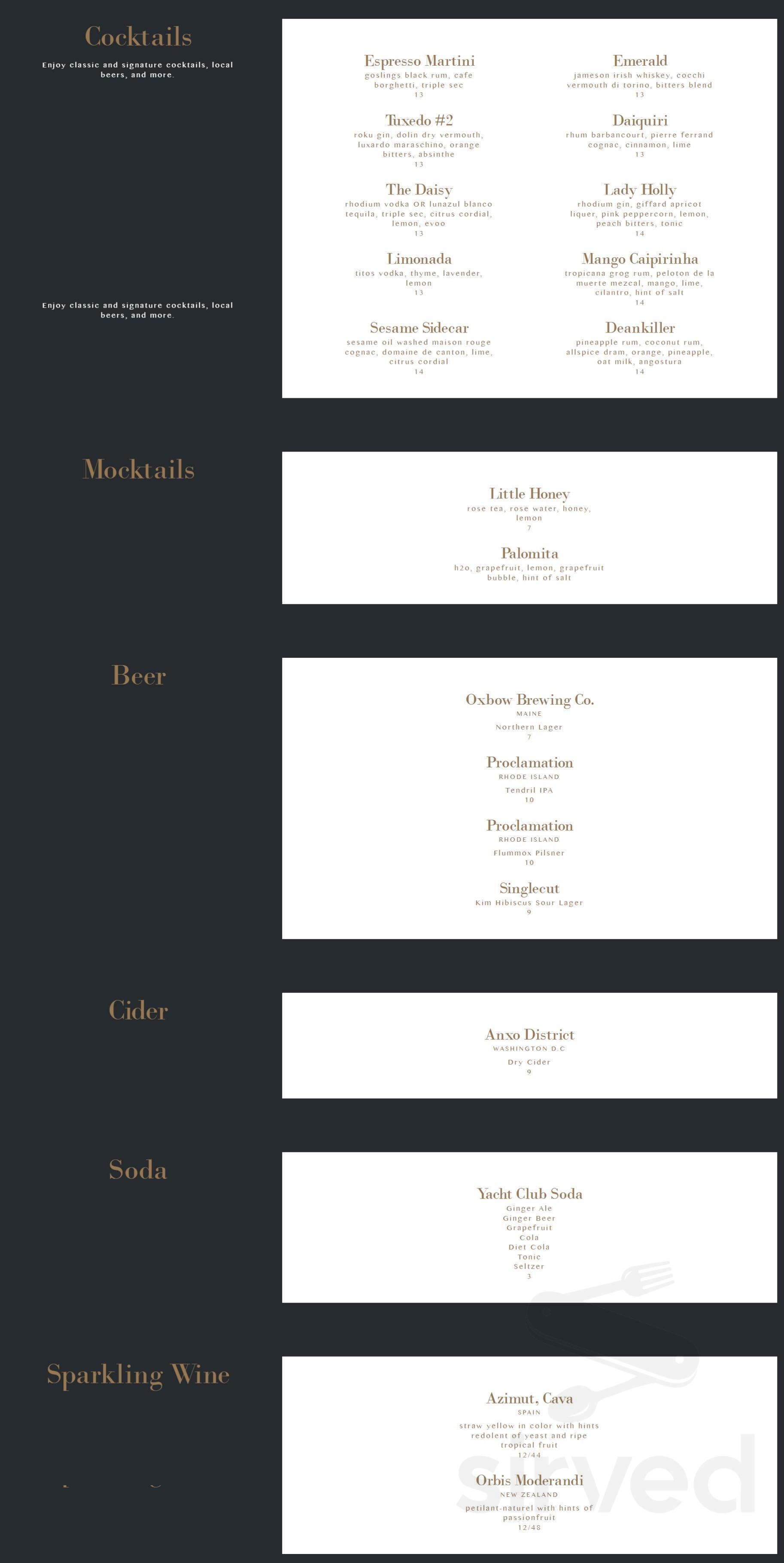 The Dean Bar menu in Providence, Rhode Island, USA