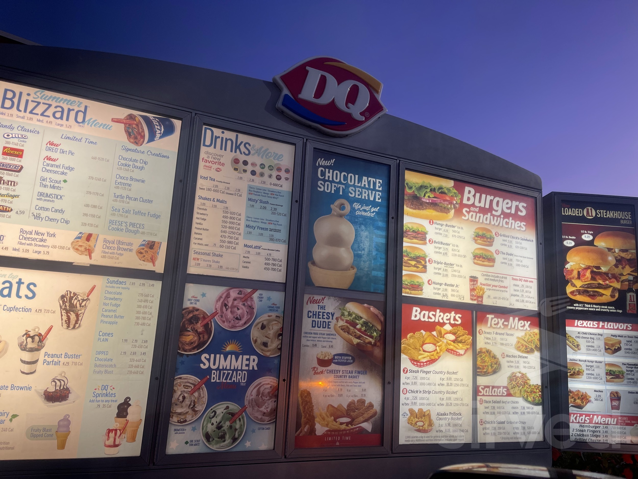Dairy Queen menu in Alamo, Texas, USA