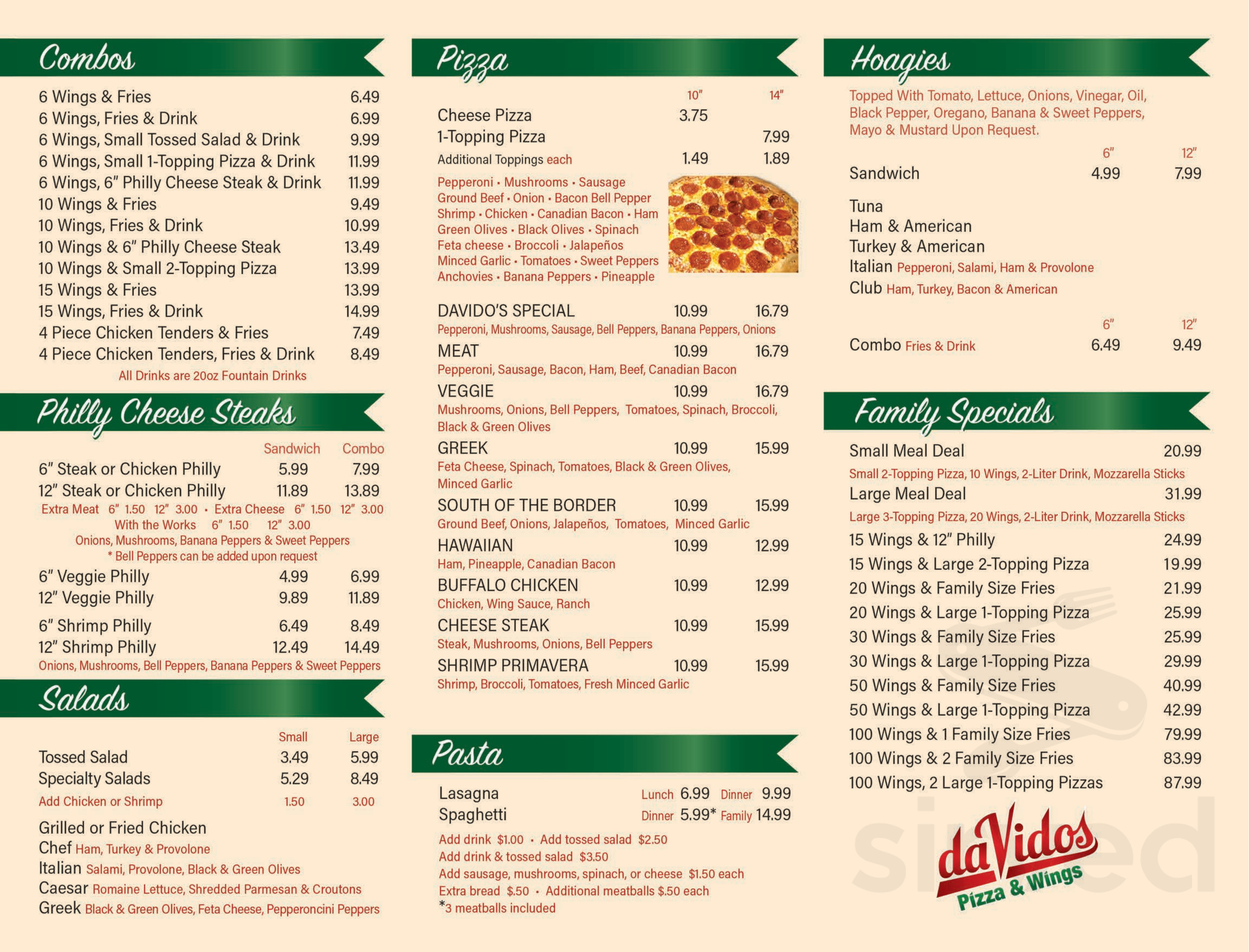 Menu for Davido's Pizza & Wings in Conyers, GA | Sirved