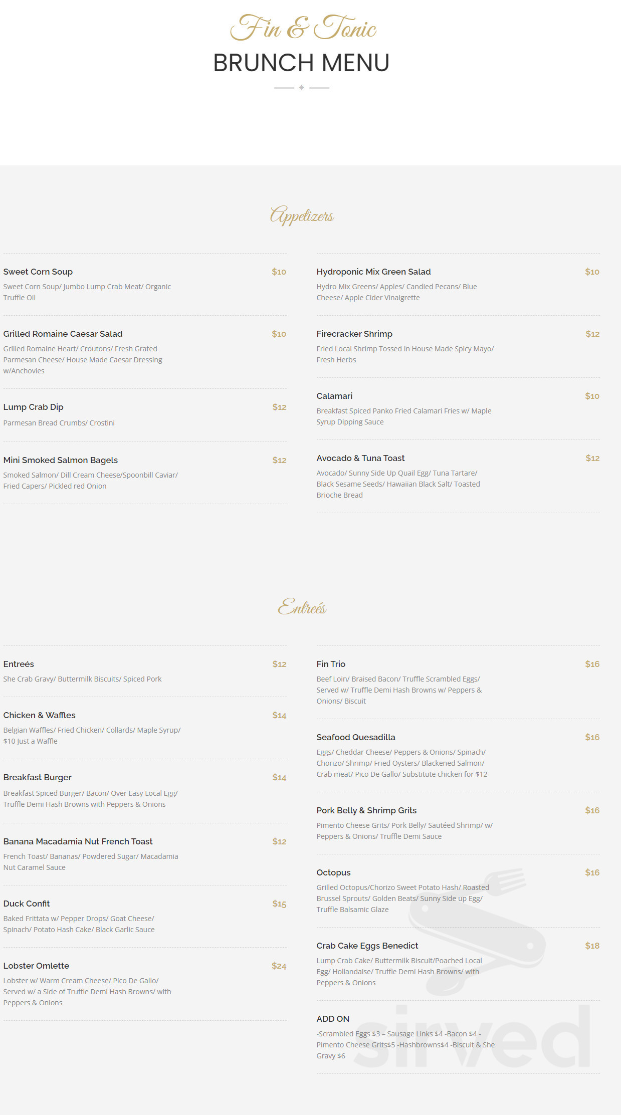Fin & Tonic menus in Suffolk, Virginia, United States