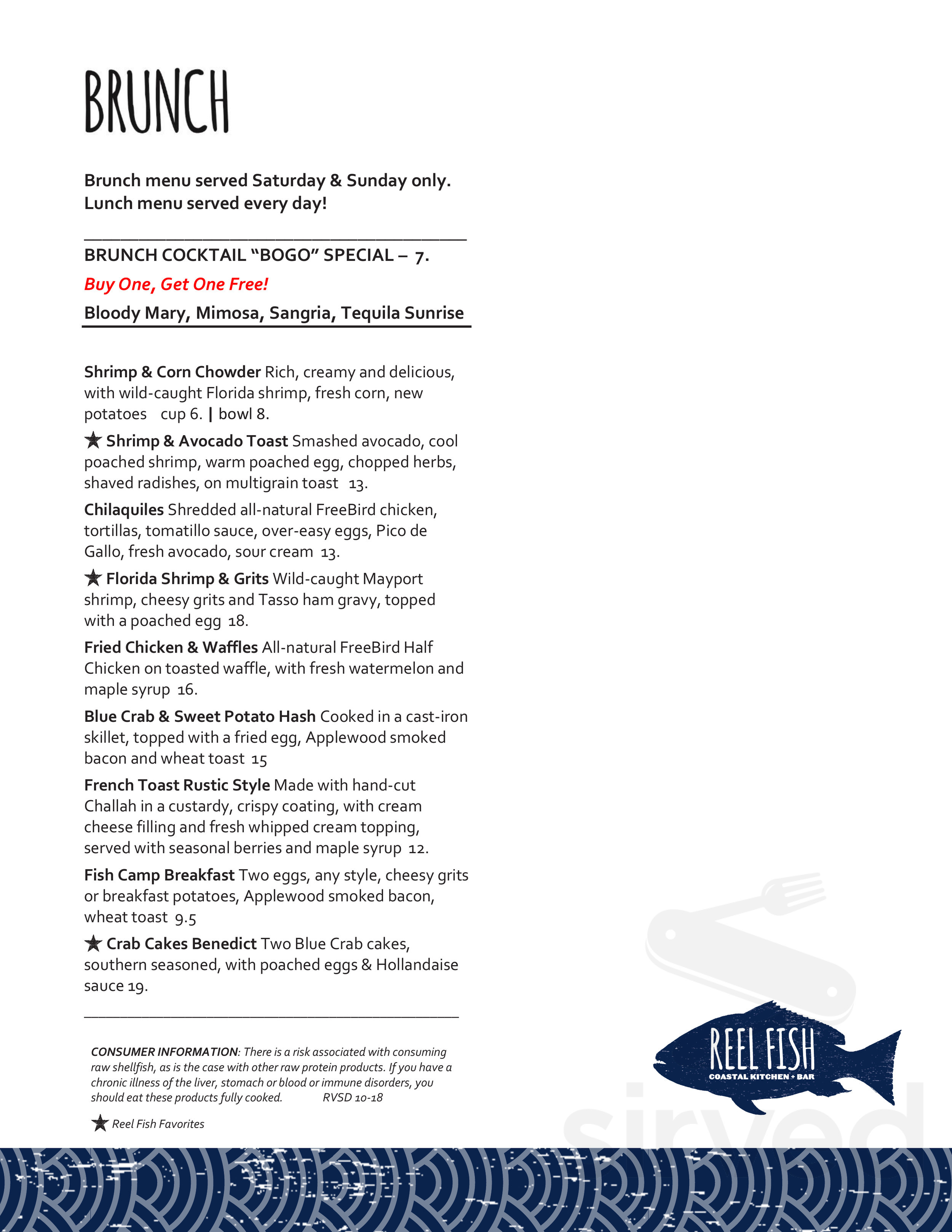 Reel Fish Coastal Kitchen and Bar menu in Winter Park, Florida, USA