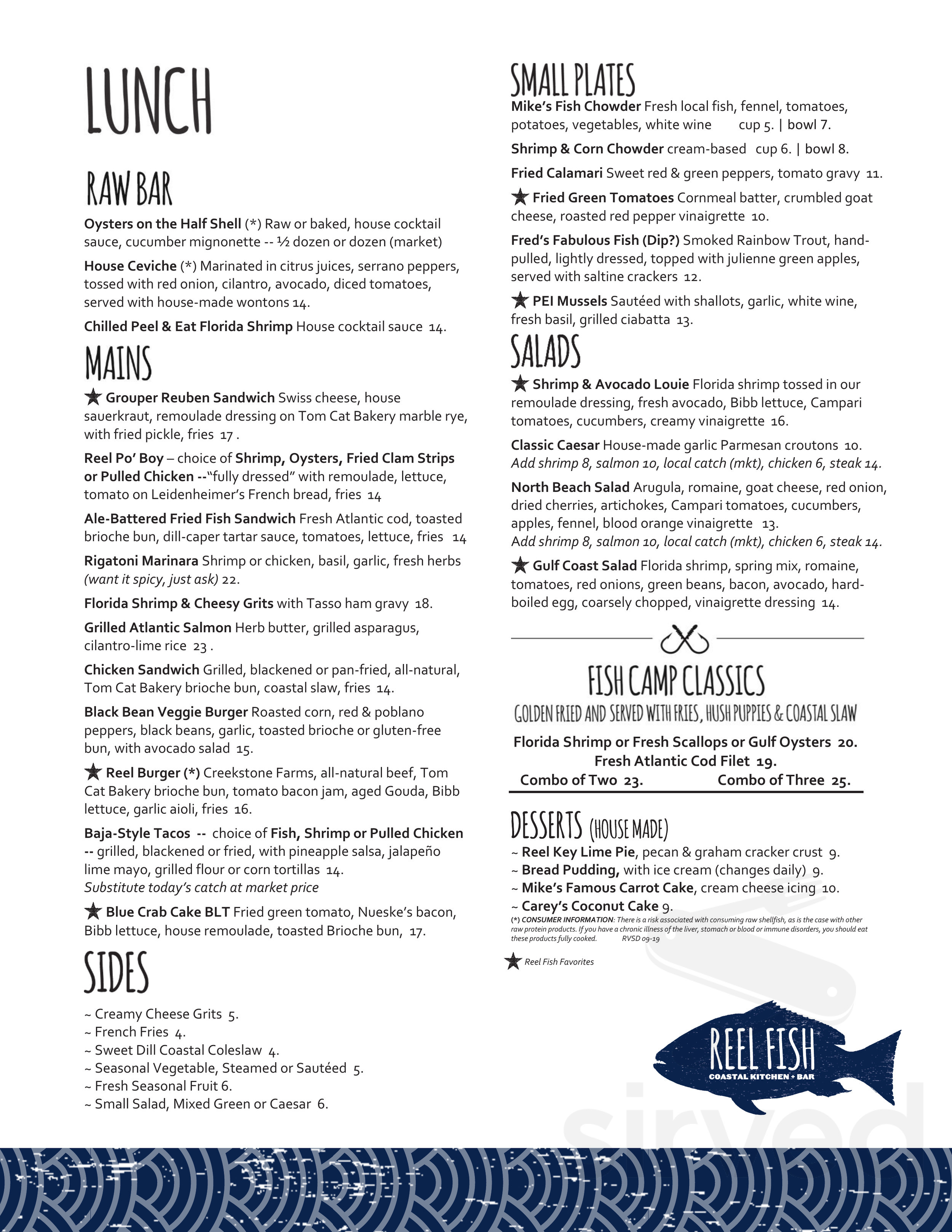 Menu for Reel Fish Coastal Kitchen and Bar in Winter Park, FL | Sirved