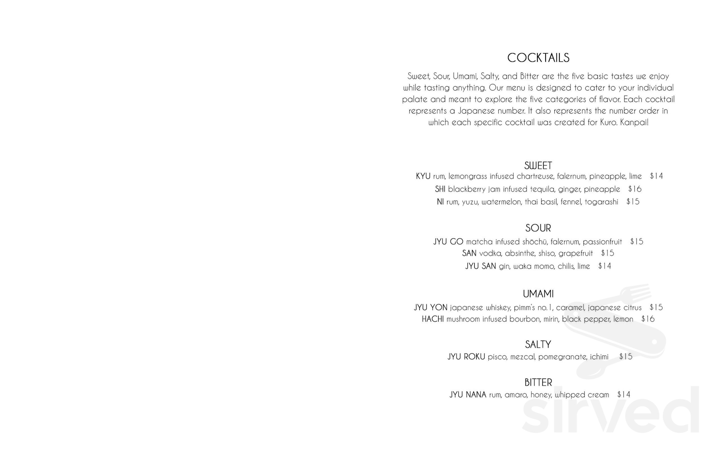 Kuro (in Seminole Hard Rock Hollywood) menus in Davie, Florida, United ...