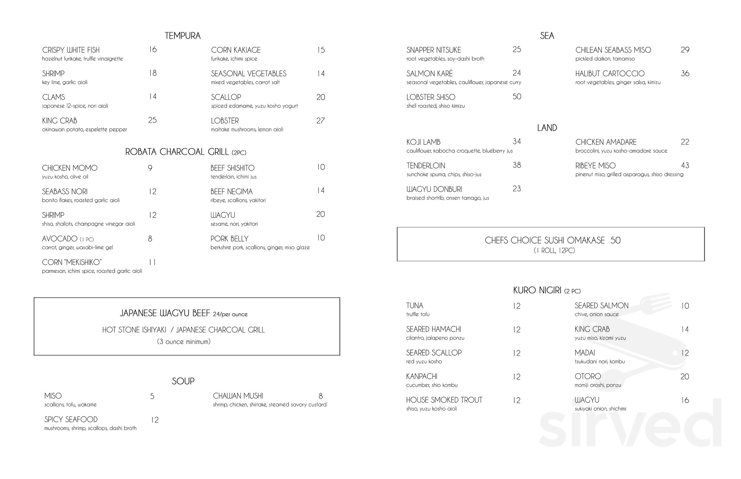 Kuro (in Seminole Hard Rock Hollywood) menus in Davie, Florida, United ...