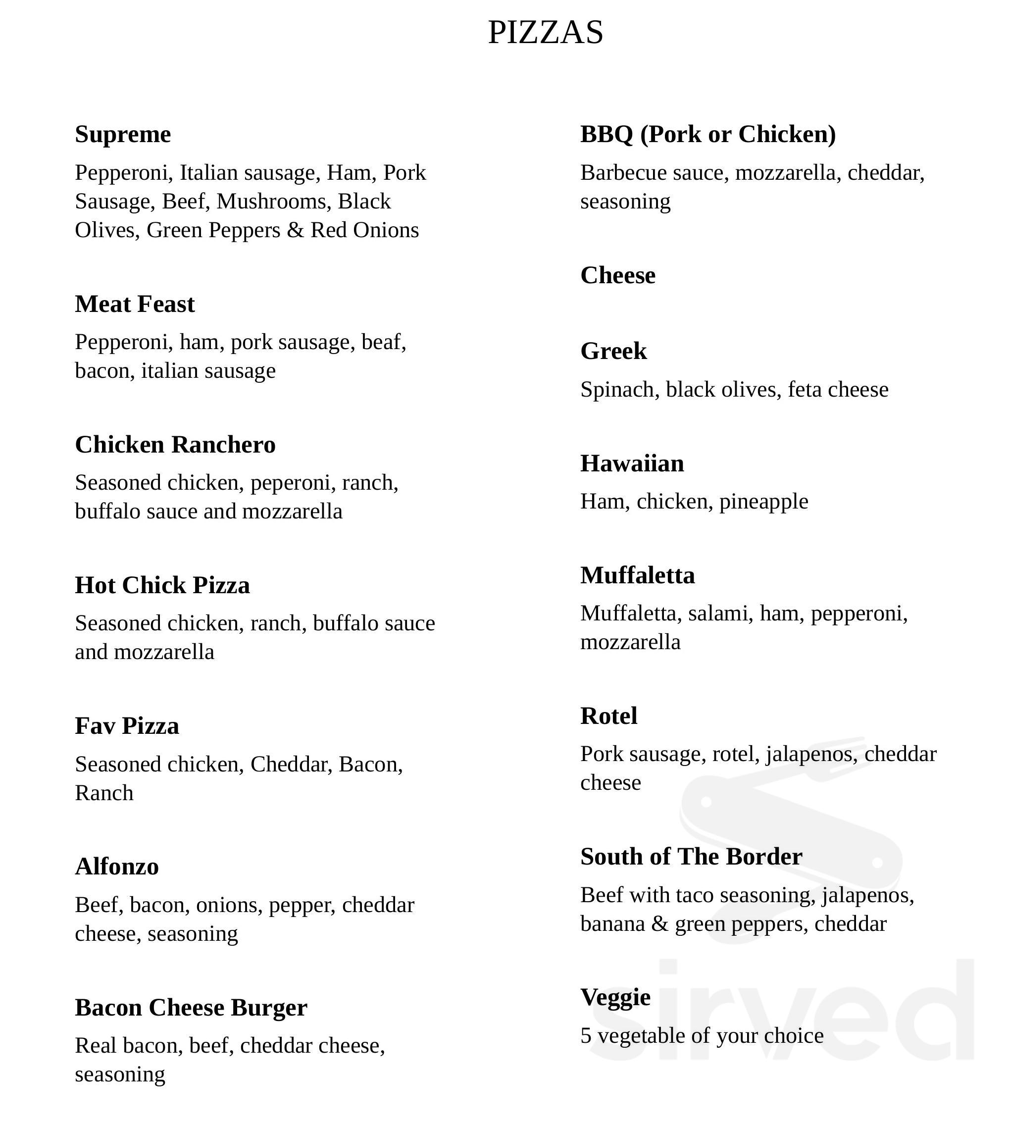 Stromboli's menu in Starkville, Mississippi, USA