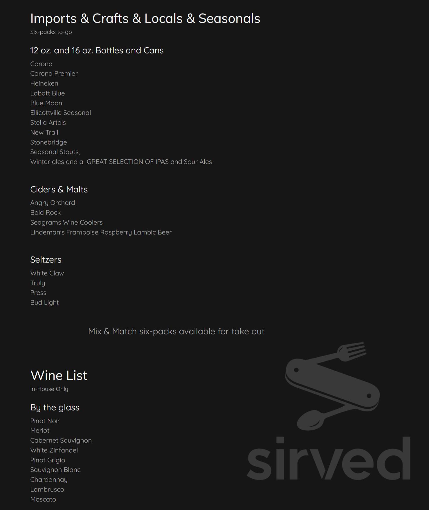 The Brick on Front menus in Cresson, Pennsylvania, United States