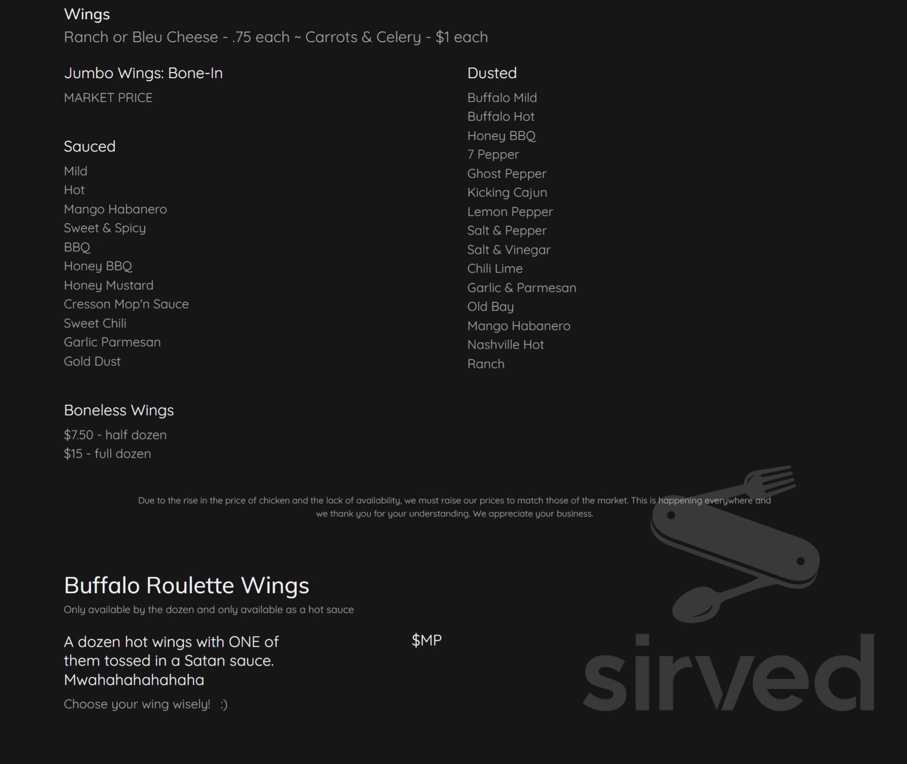 The Brick on Front menus in Cresson, Pennsylvania, United States