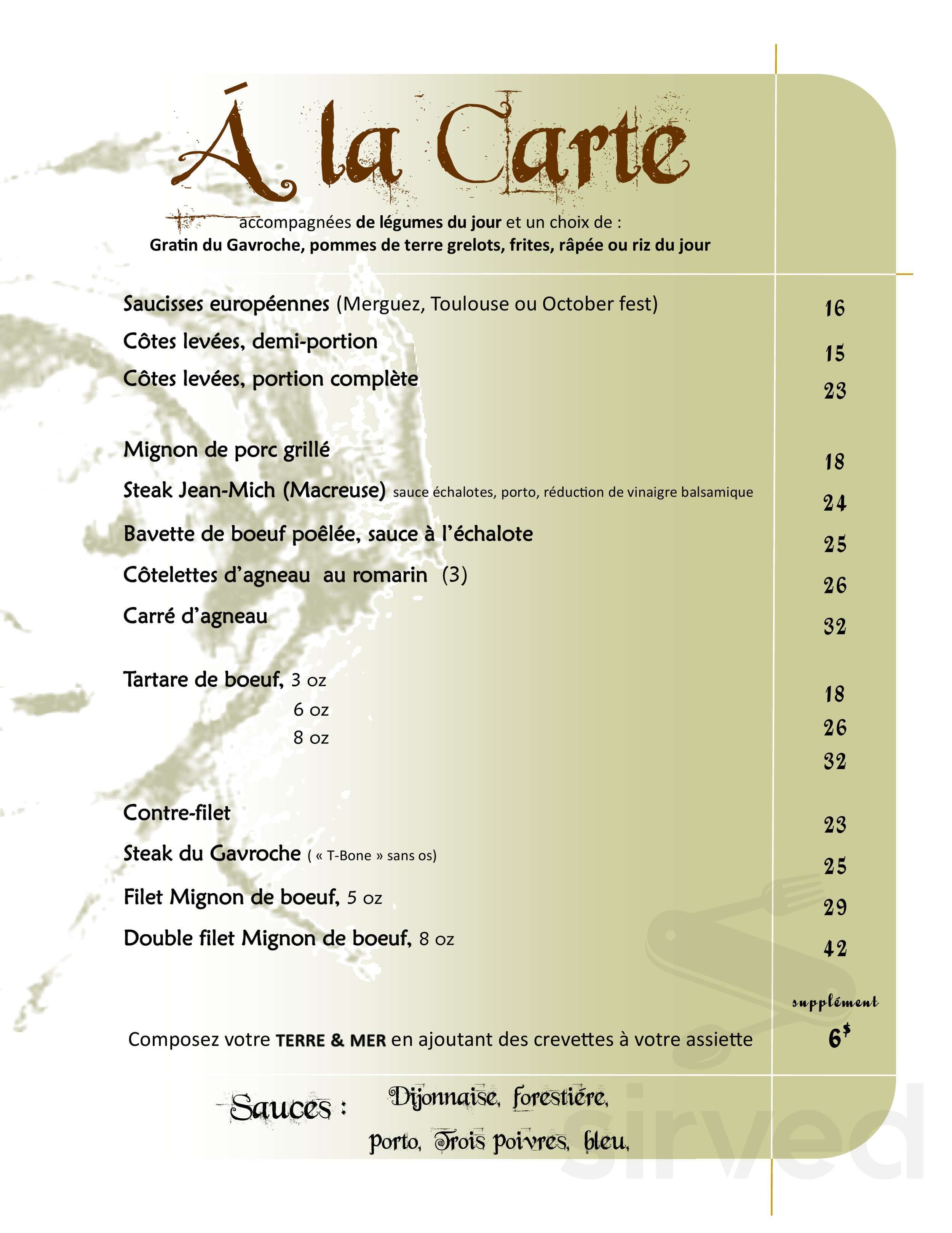 Café-resto Le Gavroche menu in Victoriaville, Quebec G6P 4A3, Canada