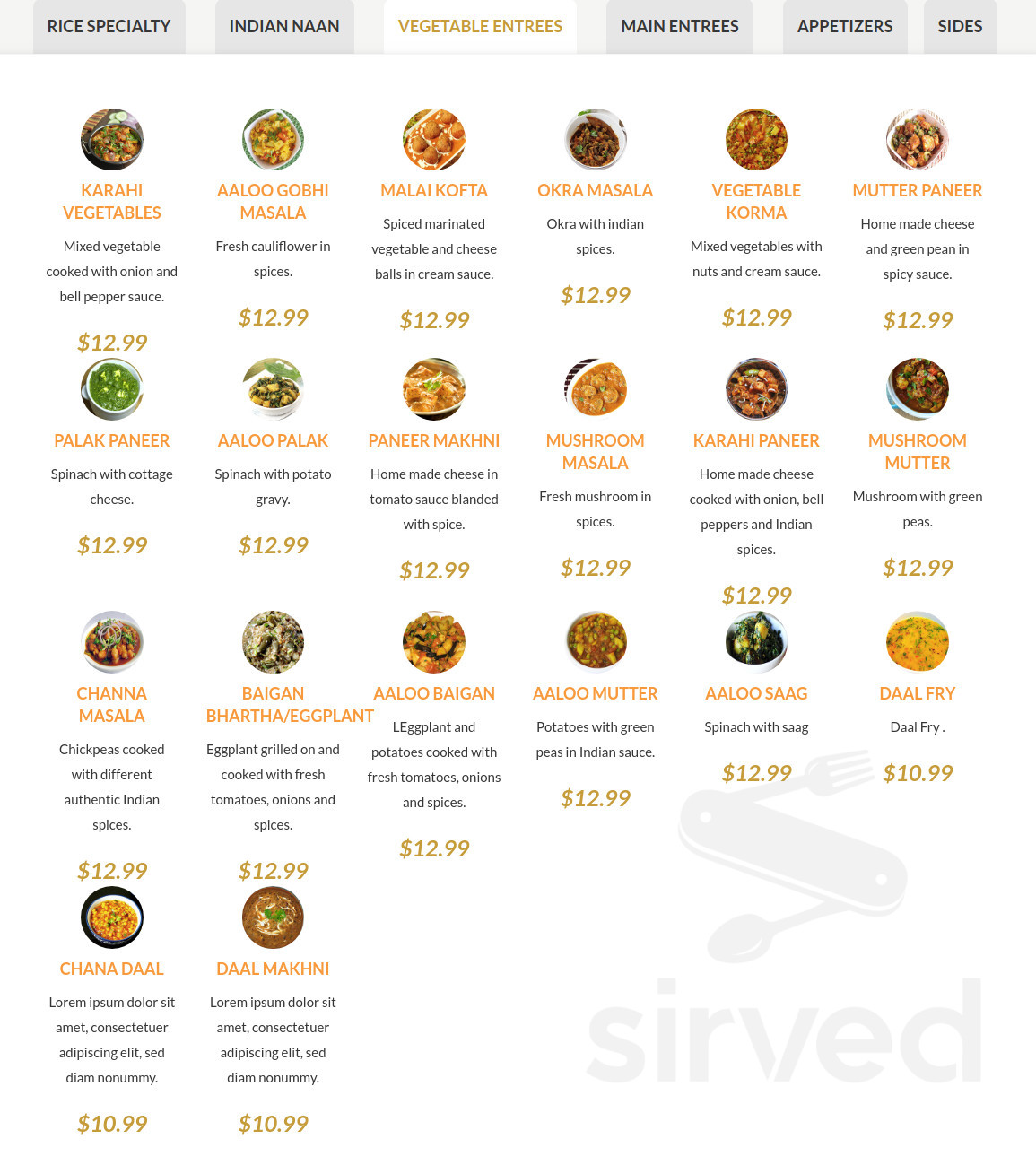 Pak India Restaurant menu in Orléans, Ontario, Canada