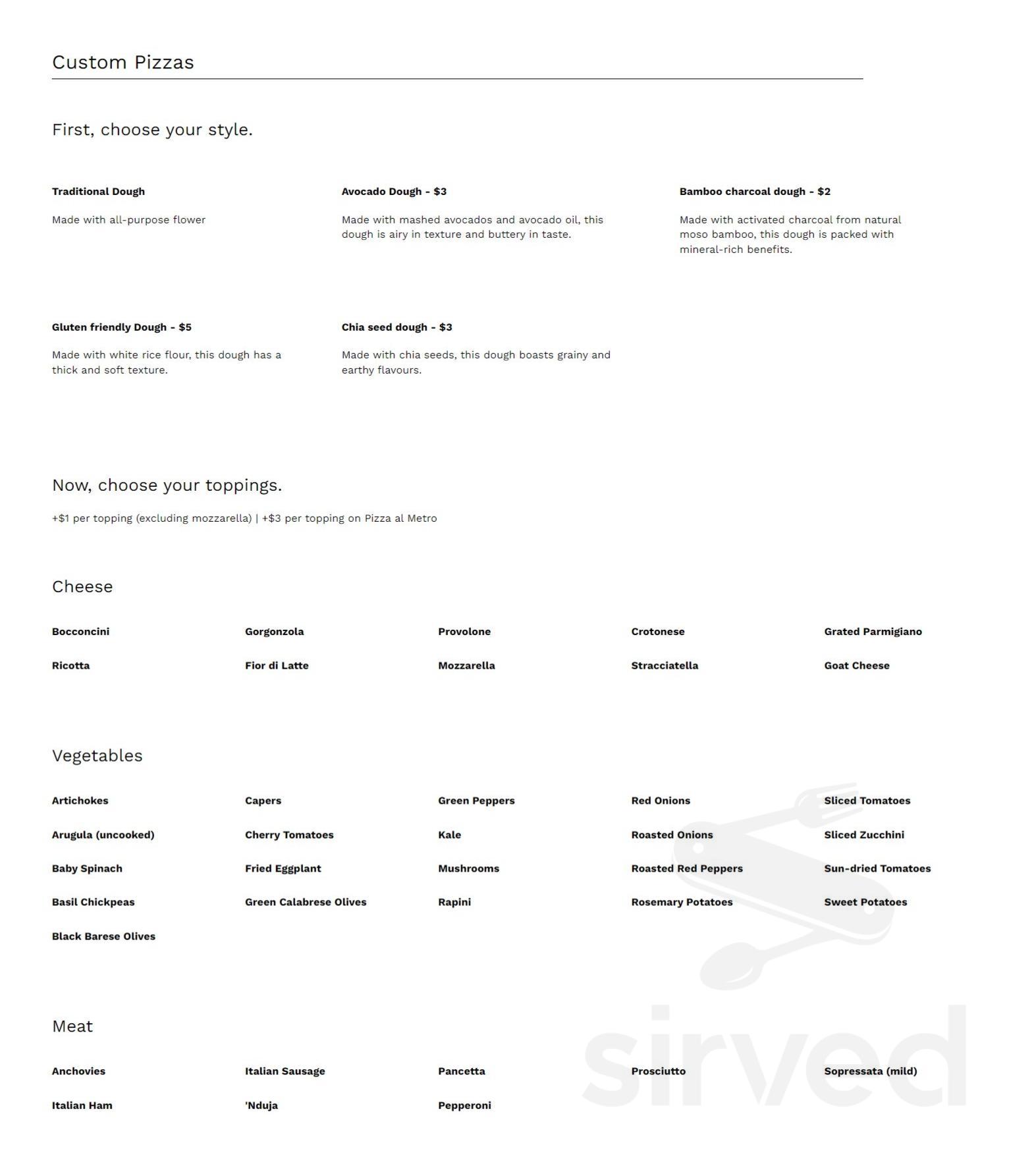 Menu - Toronto ON's Moto Via (Adelaide East) | Sirved