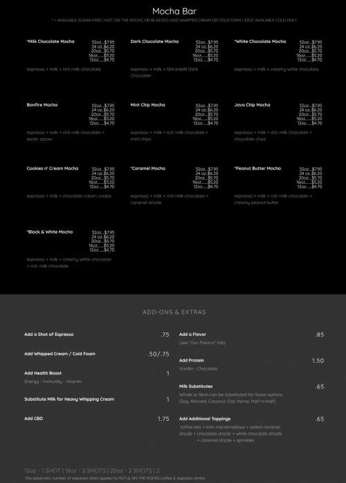 Blue Moose Coffee Lodge menu in Lenoir, North Carolina, USA