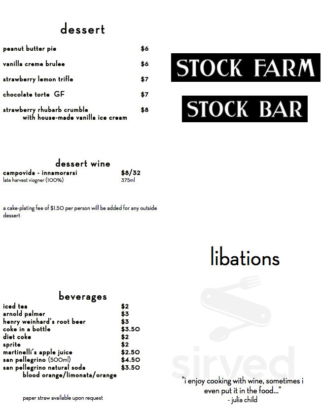Menu - Hopland CA's Stock Farm Hopland | Sirved