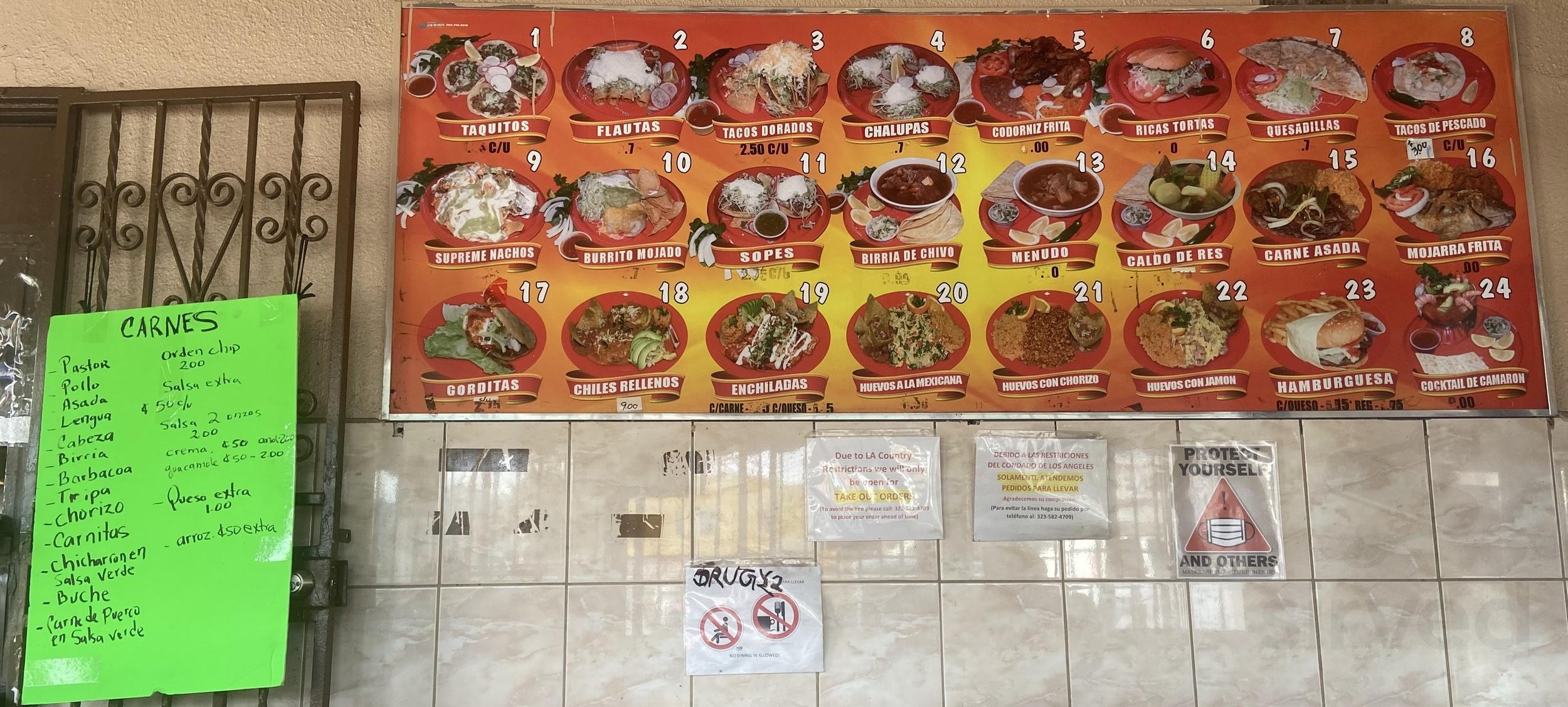 El Señor Taco menu in Los Angeles, California, USA