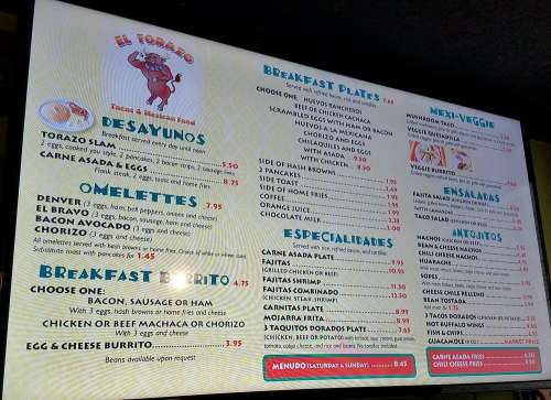 El Torazo Mexican Cafe menu in Long Beach, California, USA