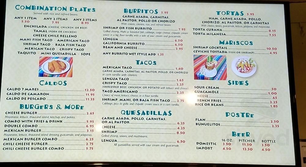 El Torazo Mexican Cafe menu in Long Beach, California, USA