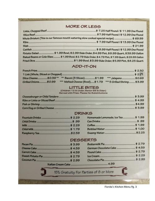 Florida's Kitchen menu in Livingston, Texas, USA