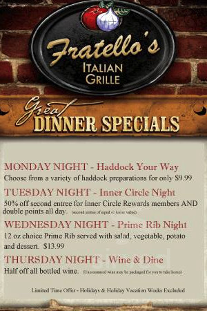 Menu for Fratello's Italian Grille - Manchester in Manchester, NH | Sirved