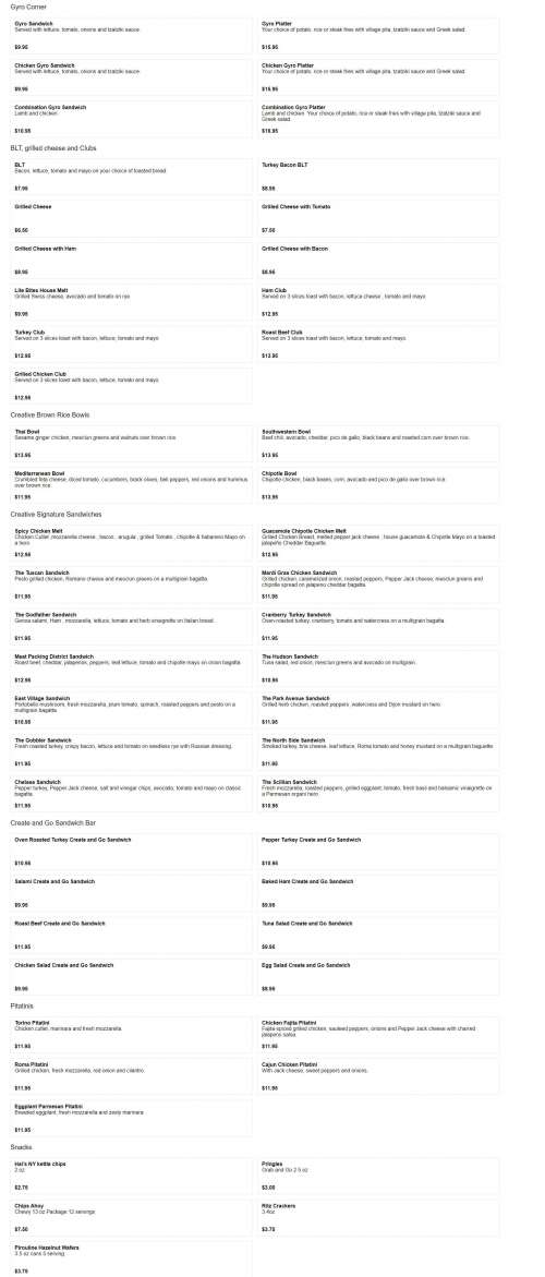 Lite Bites menu in Brooklyn, New York, USA