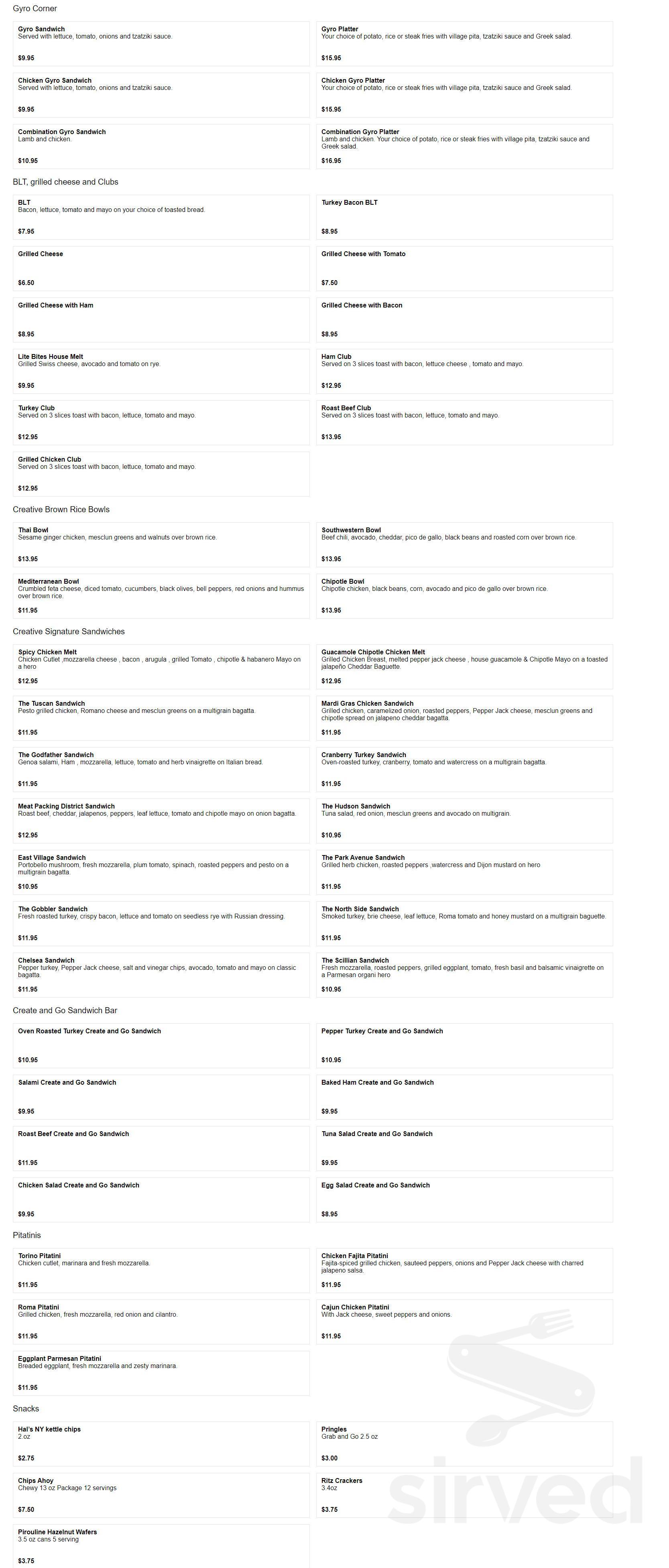 Lite Bites menu in Brooklyn, New York, USA