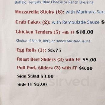 Shannon's Tavern menu in Abita Springs, Louisiana, USA