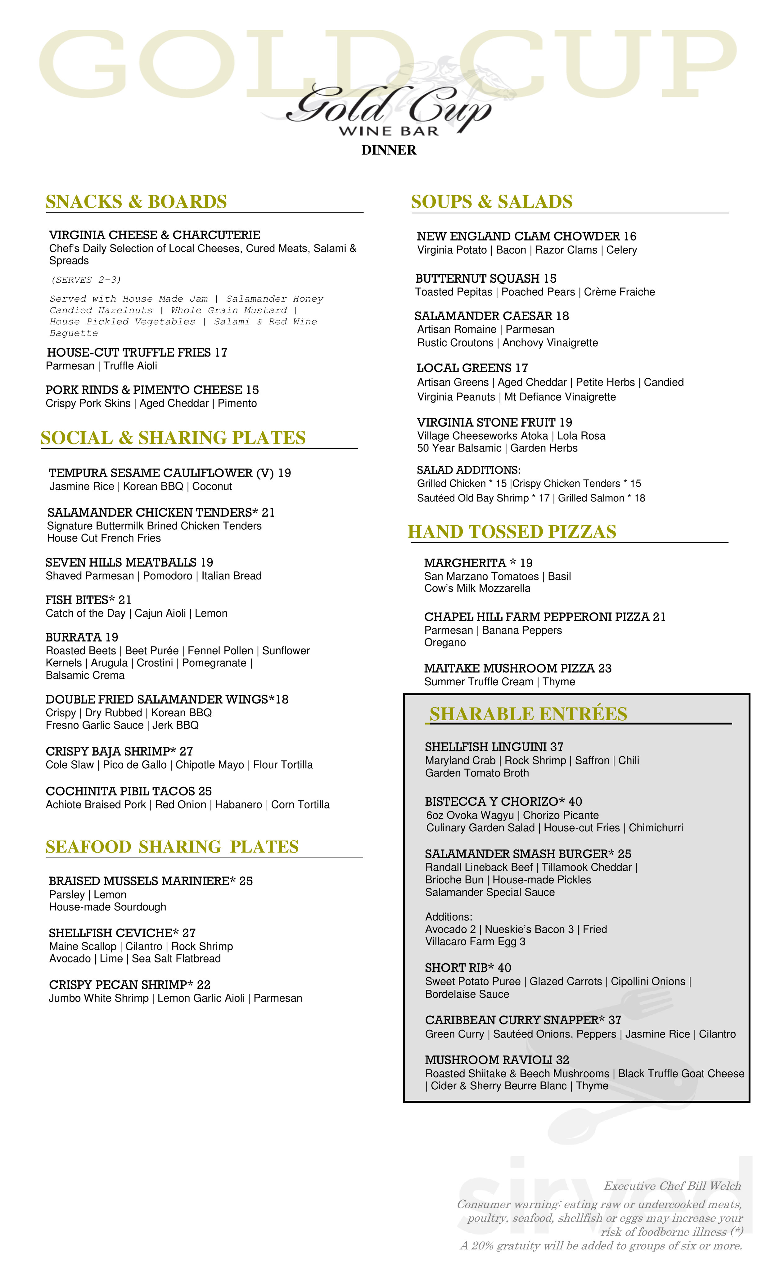 Salamander Resort & Spa menus in Middleburg, Virginia, United States