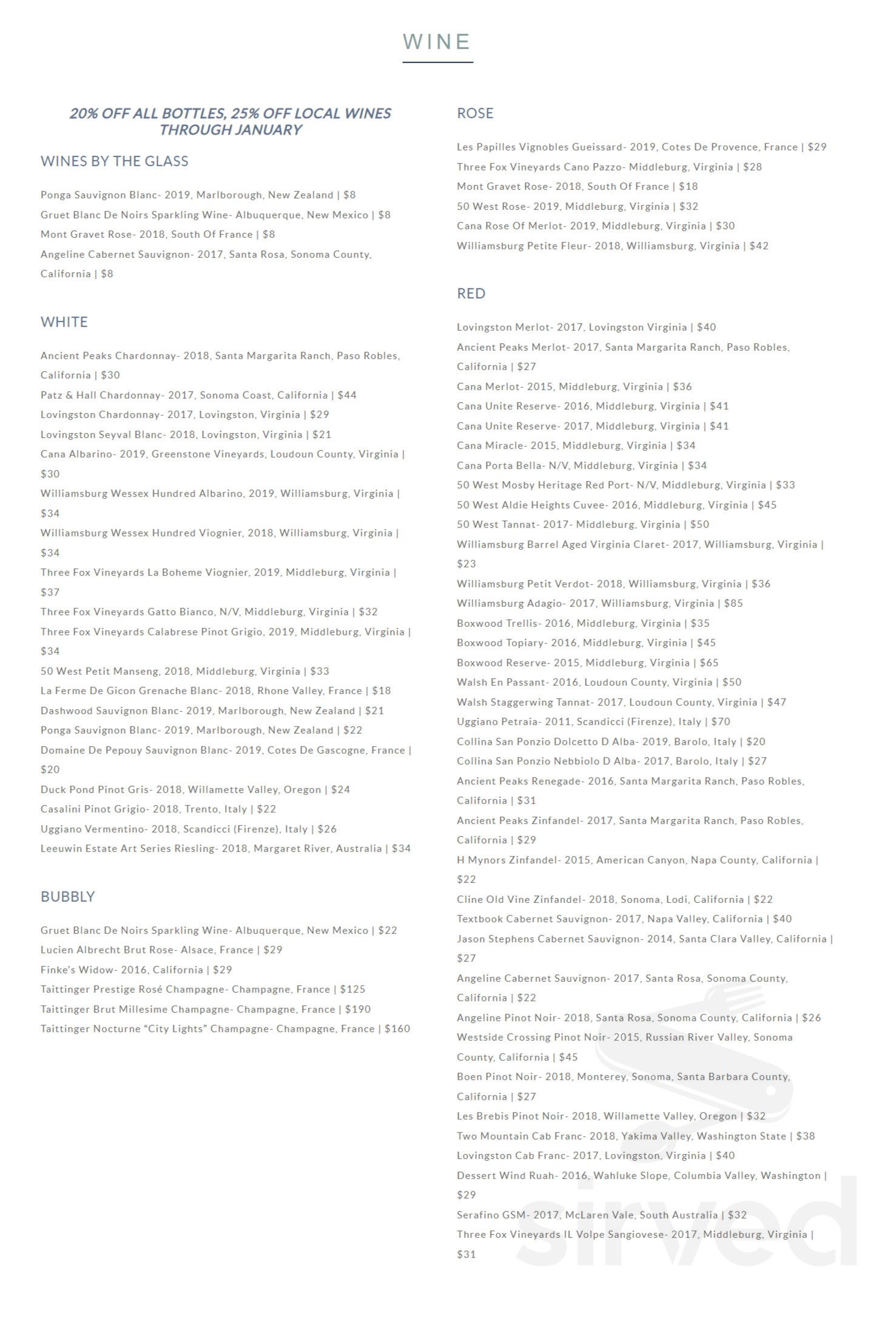 Salamander Resort & Spa menus in Middleburg, Virginia, United States