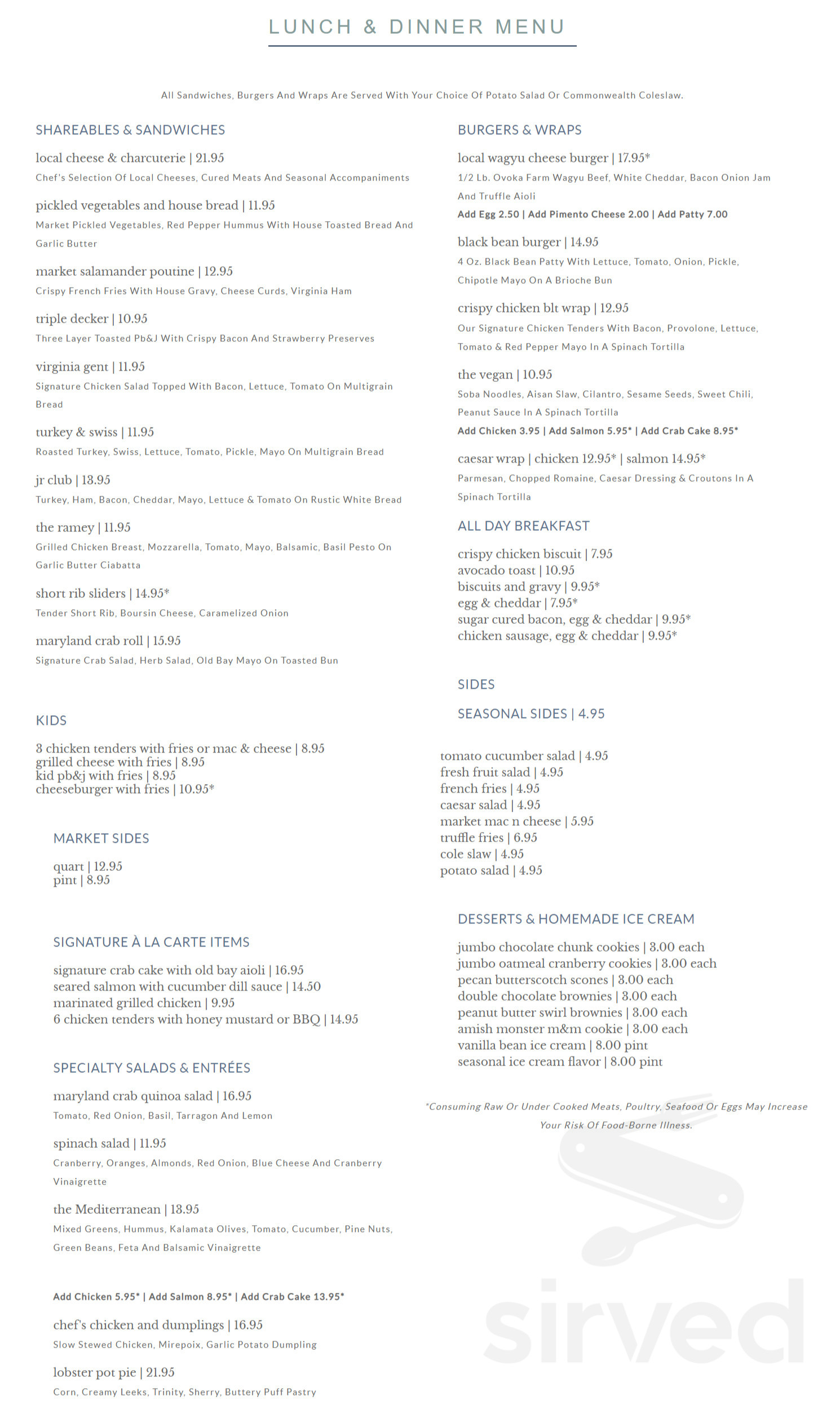 Salamander Resort & Spa menus in Middleburg, Virginia, United States