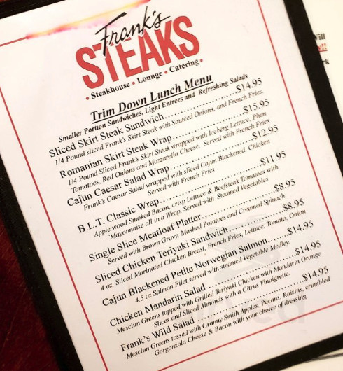 Frank's Steaks menu in Rockville Centre, New York, USA