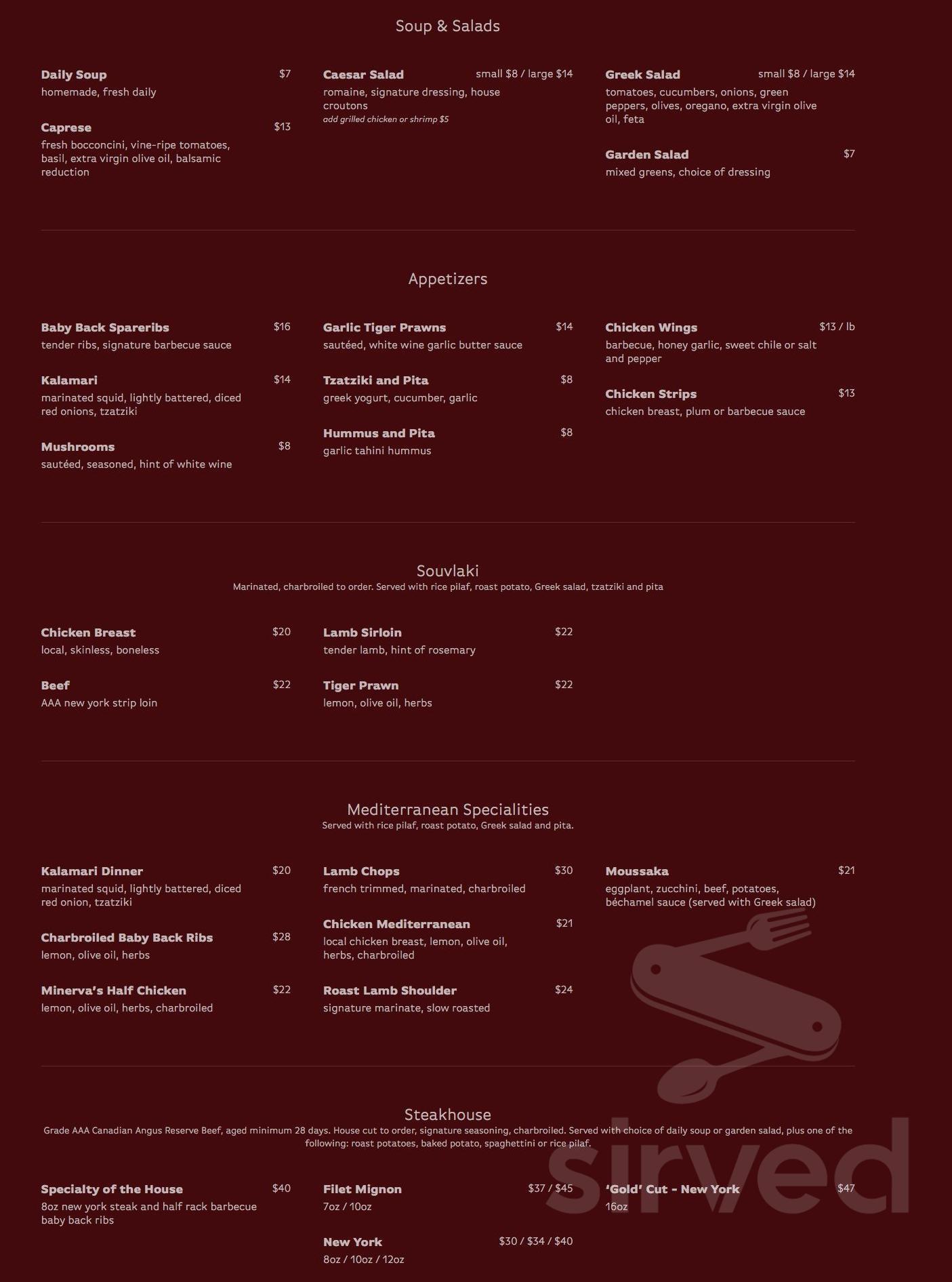 Minerva's Restaurant menu in Vancouver, British Columbia, Canada