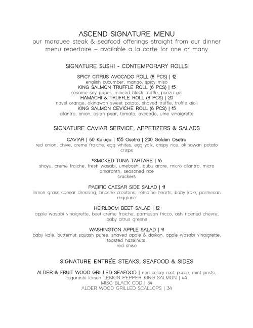 Ascend Hospitality Group menu in Bellevue, Washington, USA