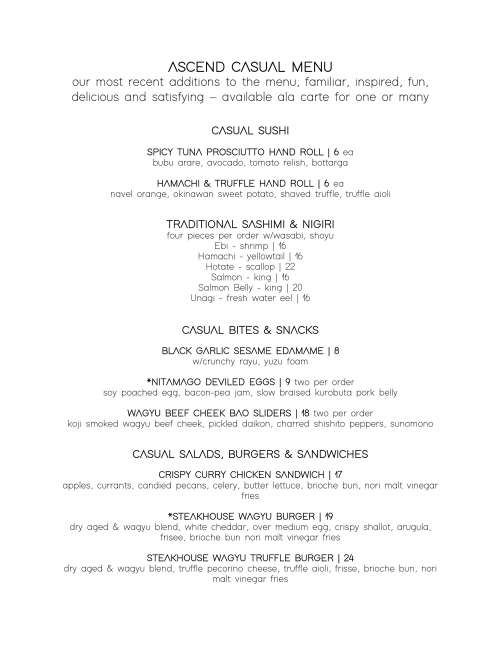 Ascend Hospitality Group menu in Bellevue, Washington, USA