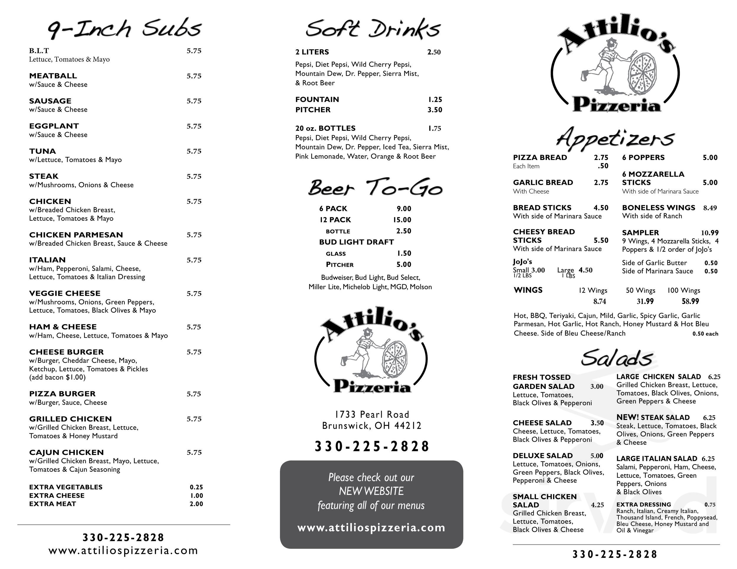 Attilio's Pizzeria menu in Brunswick, Ohio, USA