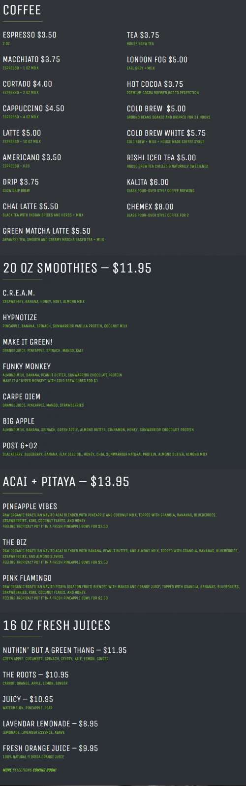 The Seed. menu in Boca Raton, Florida, USA