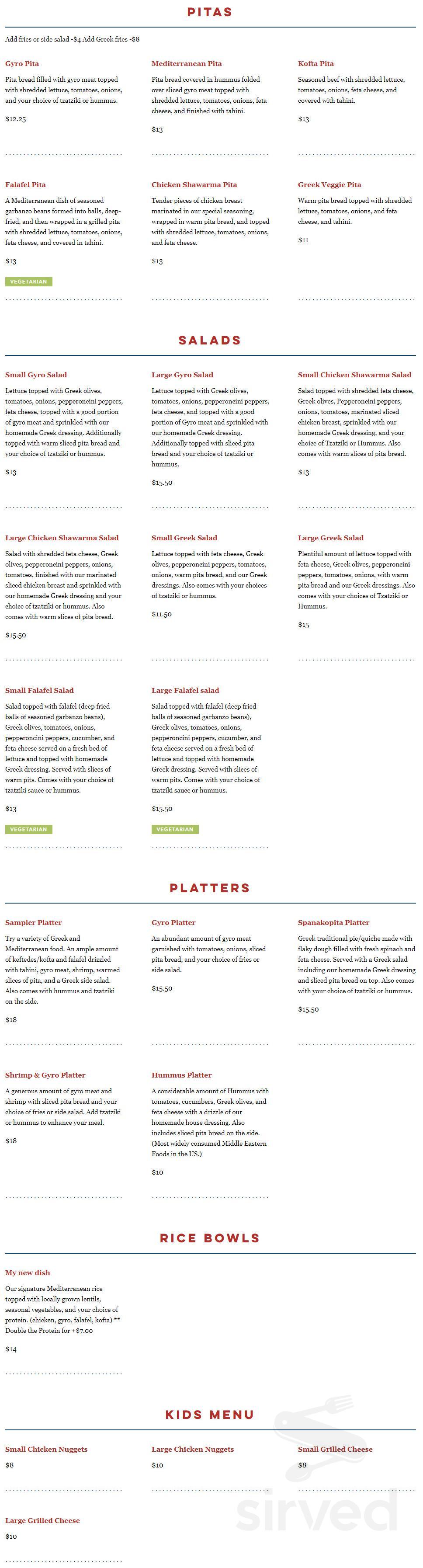 Yia Yia Nikki's menu in Pullman, Washington, USA