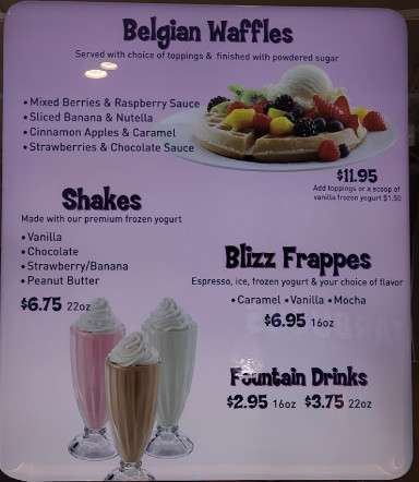Blizz Frozen Yogurt menu in Las Vegas, Nevada, USA