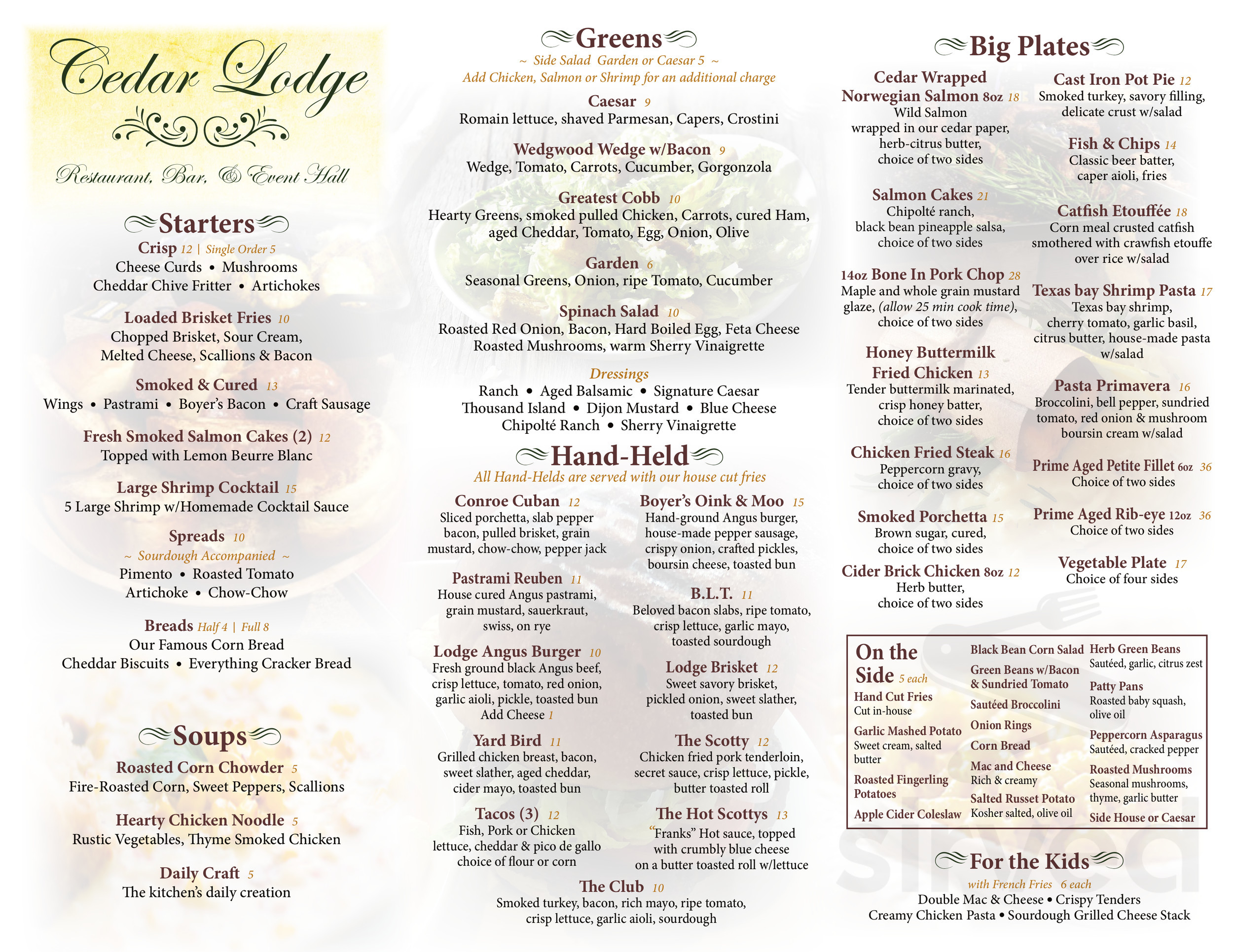 Cedar Lodge Restaurant Bar and Event Center menus in Conroe, Texas ...