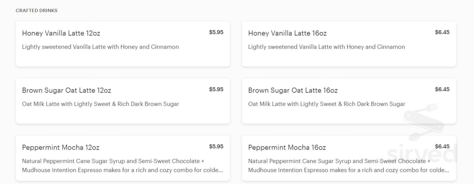 Mudhouse Coffee 10th Street menu in Charlottesville, Virginia, USA