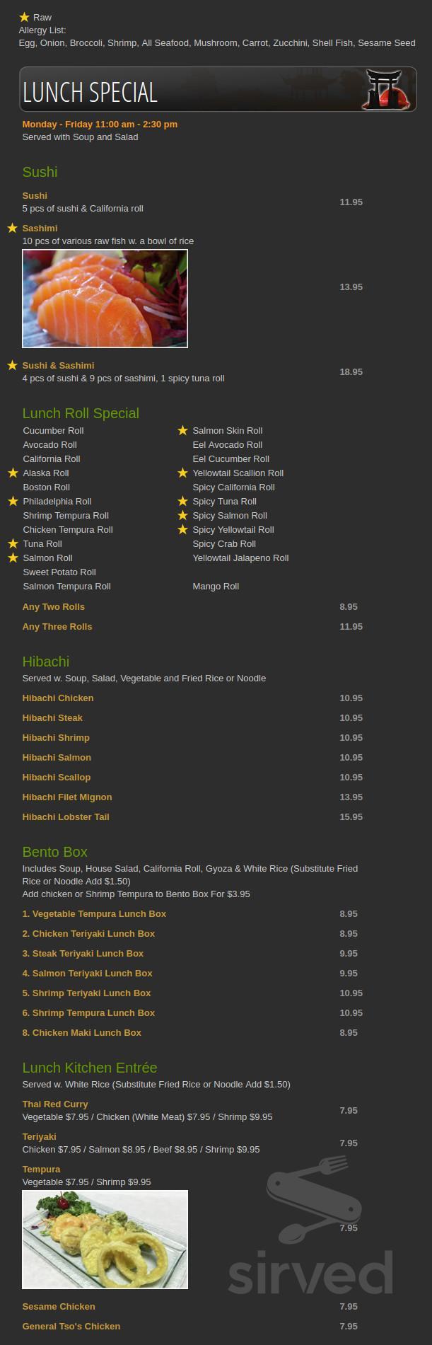 Shogun Hibachi Steakhouse menu in Uniontown, Pennsylvania, USA